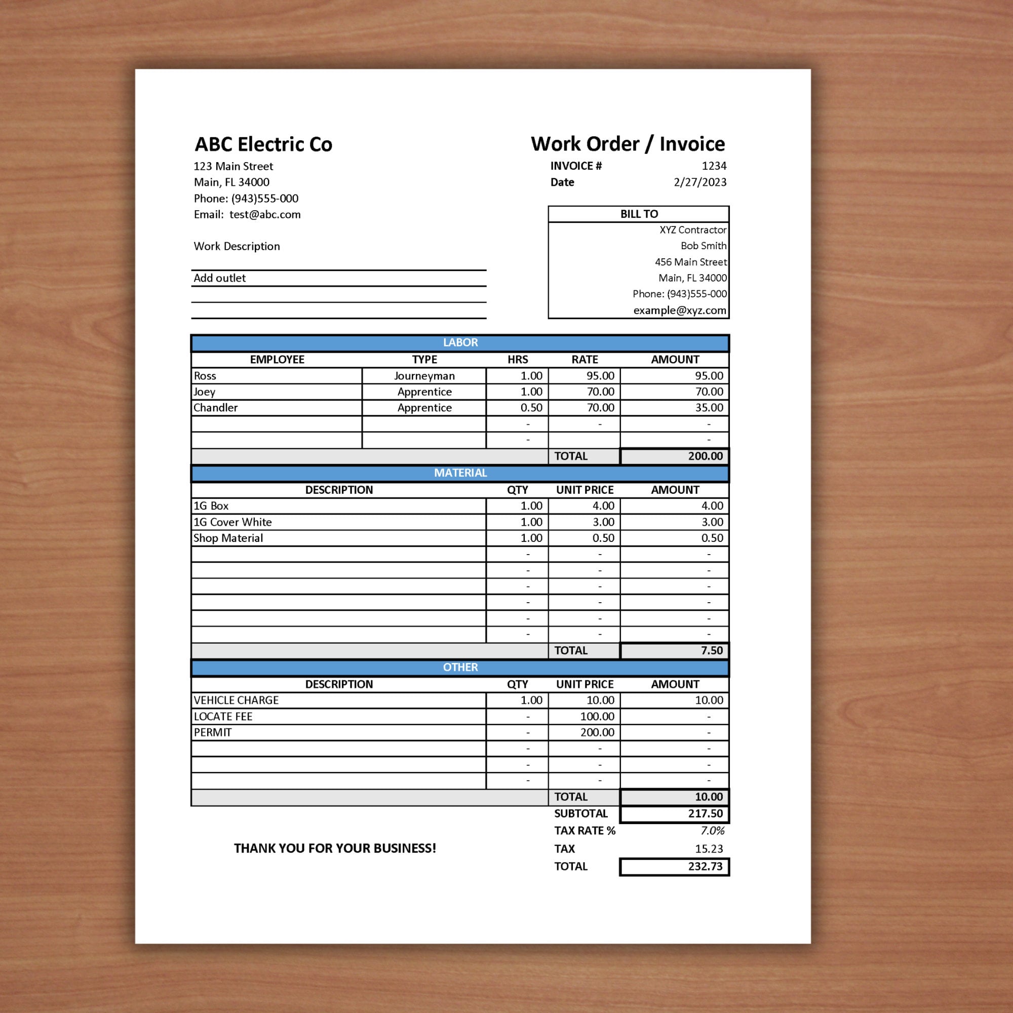 Construction Invoice Template | Contractor/electrician/plumber/hvac ...