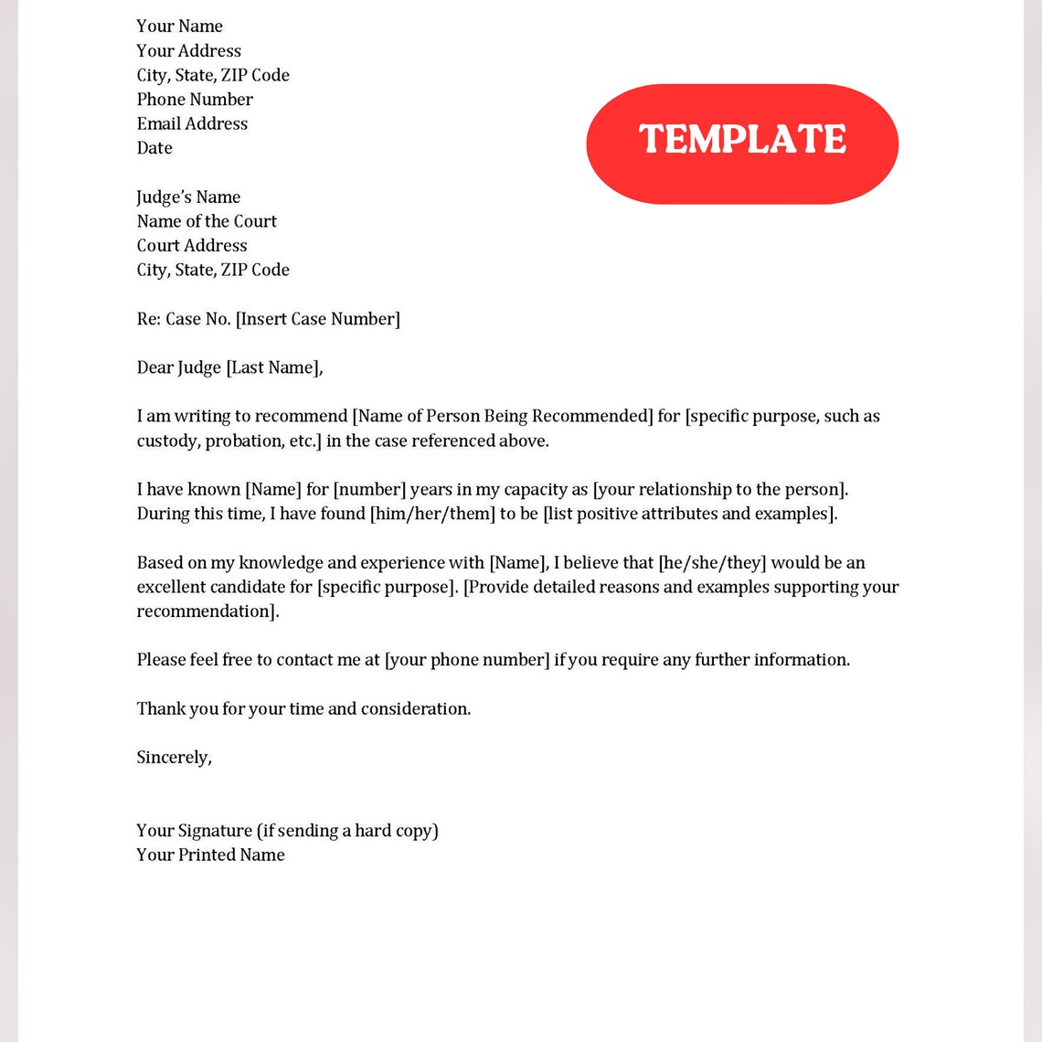 Character Reference Letter | Court Character Letter | Character ...