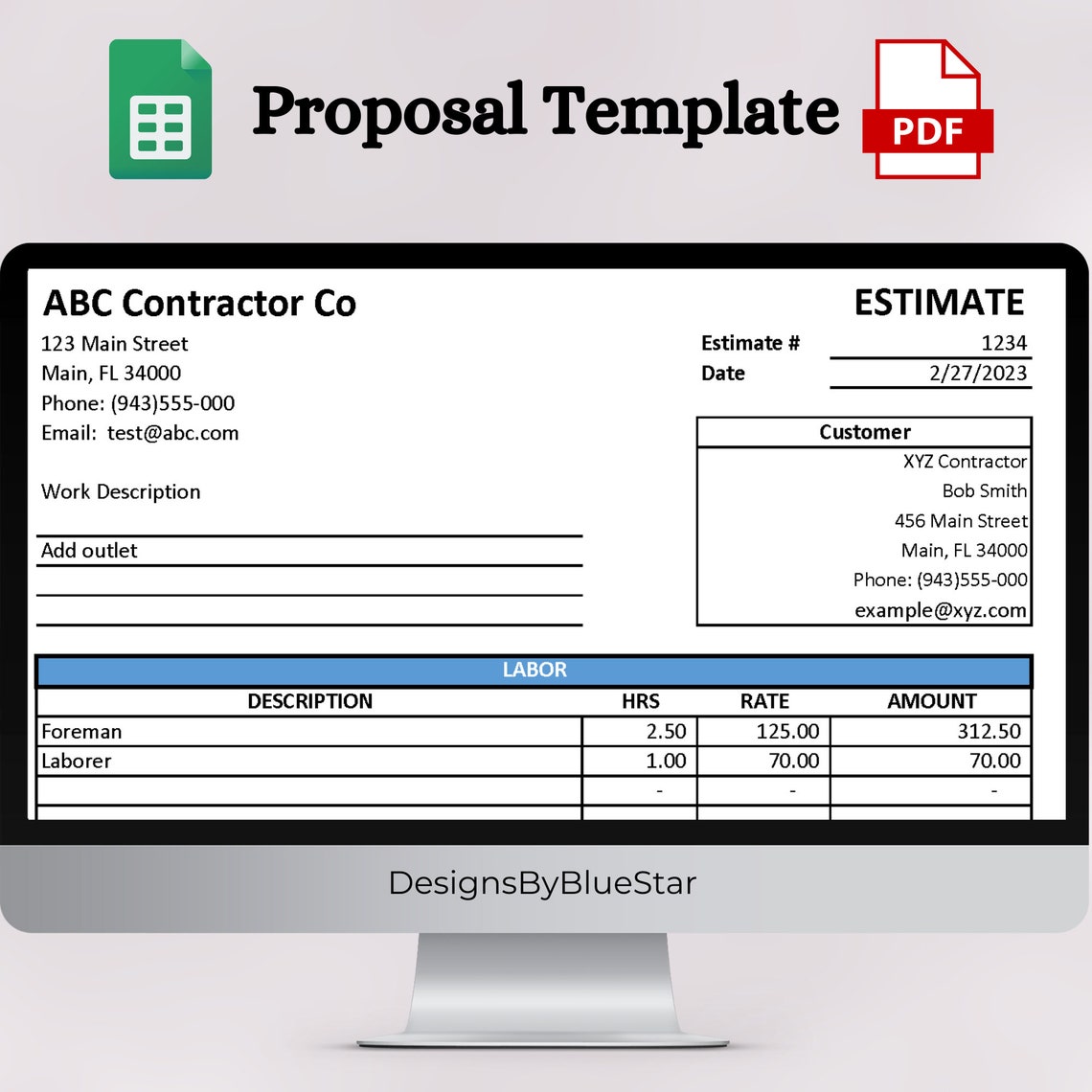 Contractor Estimate Template General Contractor Construction Estimate ...