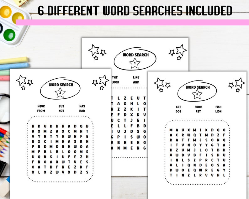 Six Sight Words Printable Kid Word Search Sight Word Game Kindergarten ...