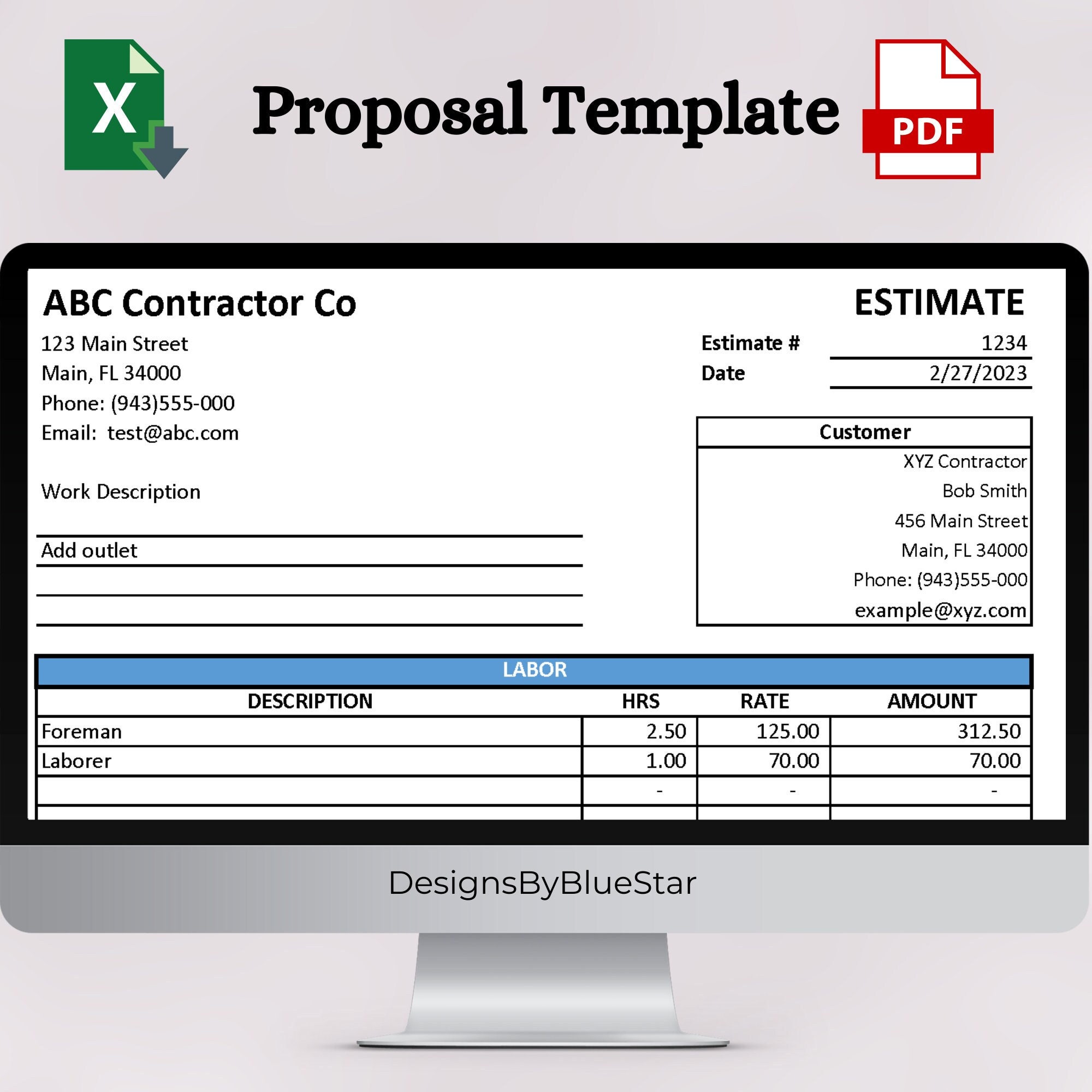 Job Estimate Template Job Editable Job Bid Template Editable Excel Job ...