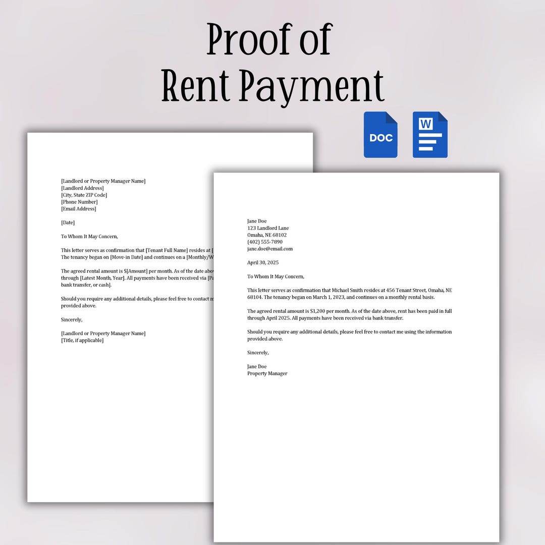 Proof of Rent Payment Letter Template | Editable Landlord Rent ...