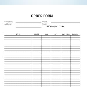 Order Form Template Printable Order Form Purchase Order Form - Etsy