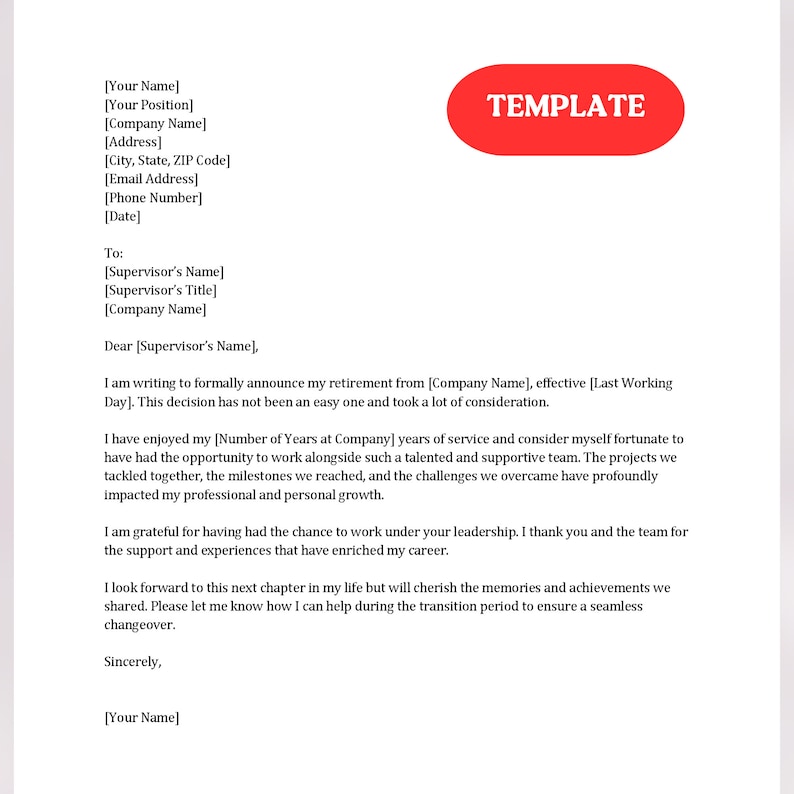 Retirement Letter Template | Letter of Retirement | Retirement Notice ...