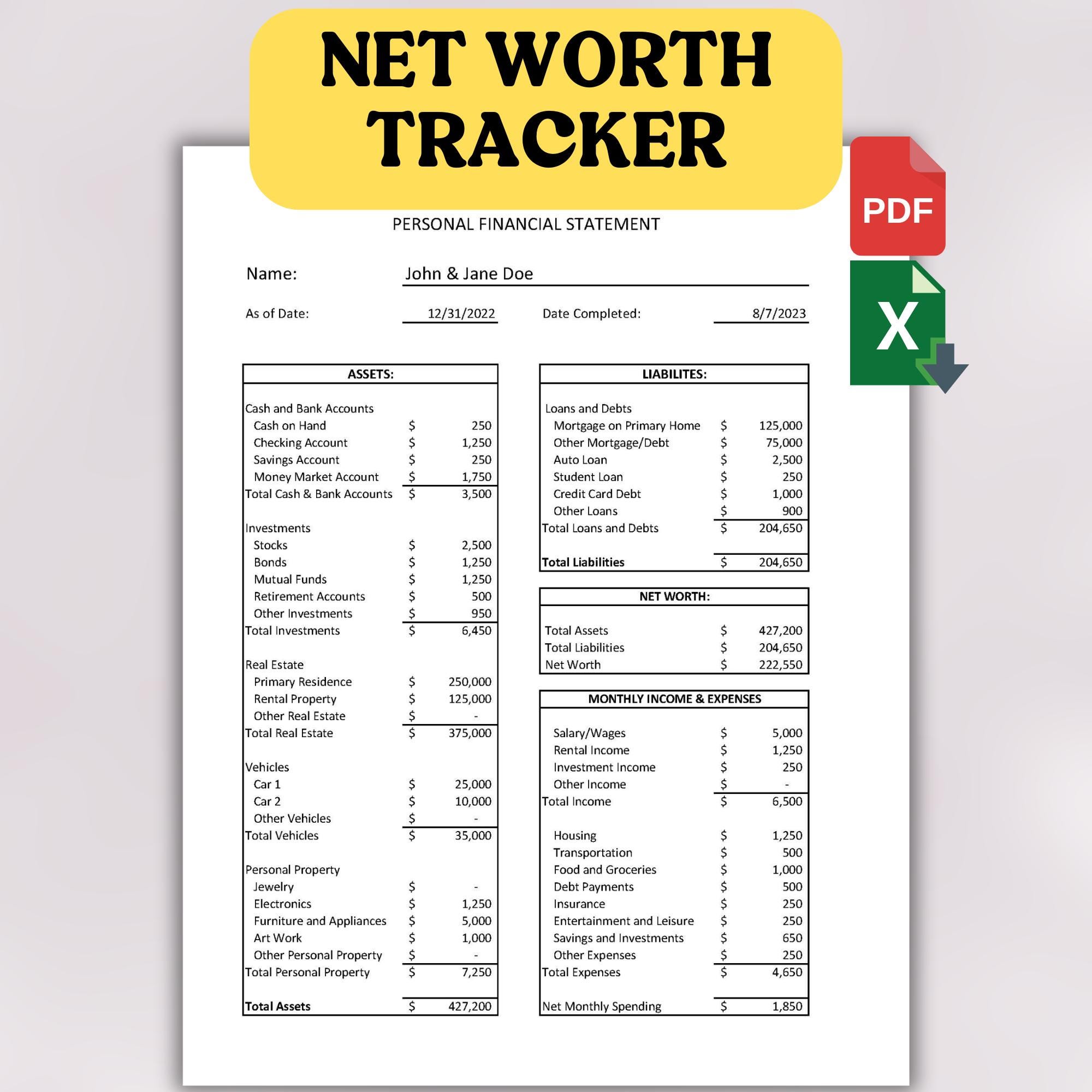 Editable Net Worth Tracker Spreadsheet | Financial Planner Template ...