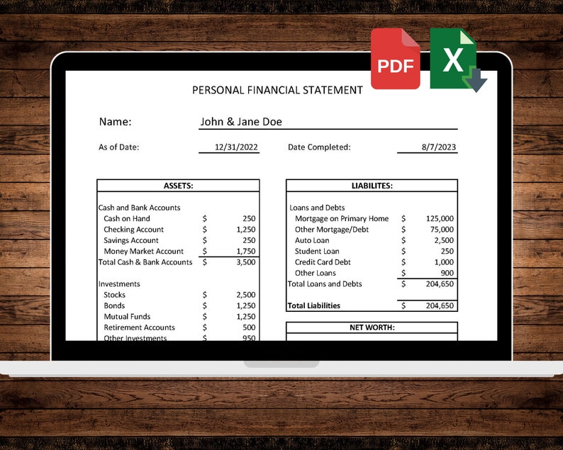 Editable Personal Financial Statement Excel Template | Printable ...