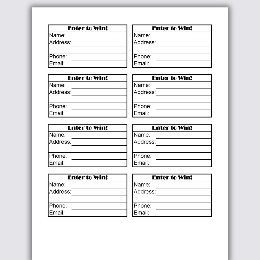 Raffle Tickets Form | Printable Enter to Win Tickets | Drawing Slips ...