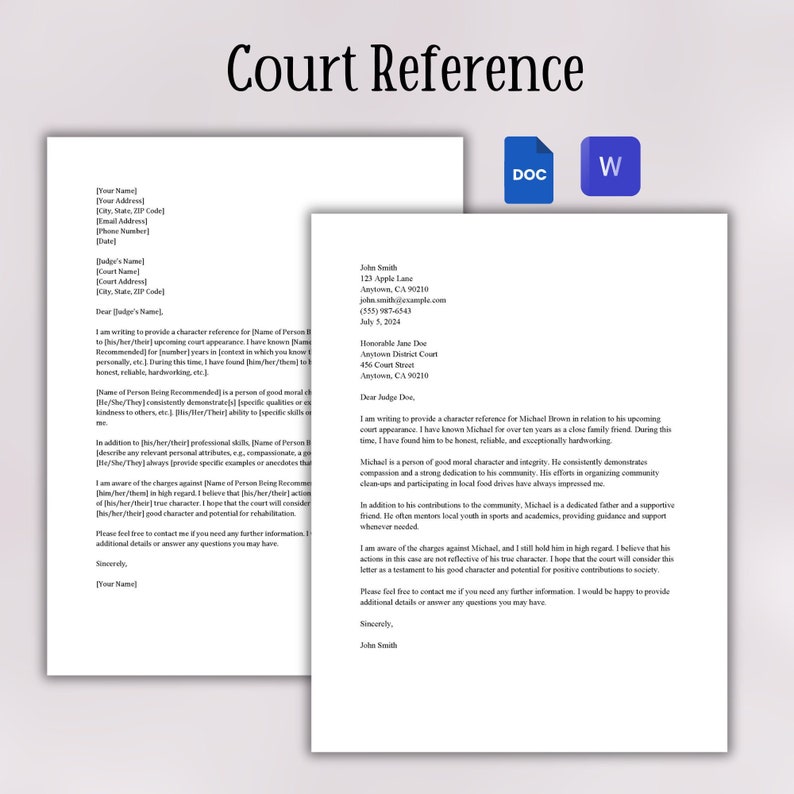 Character Reference Letter | Court Character Letter | Character ...