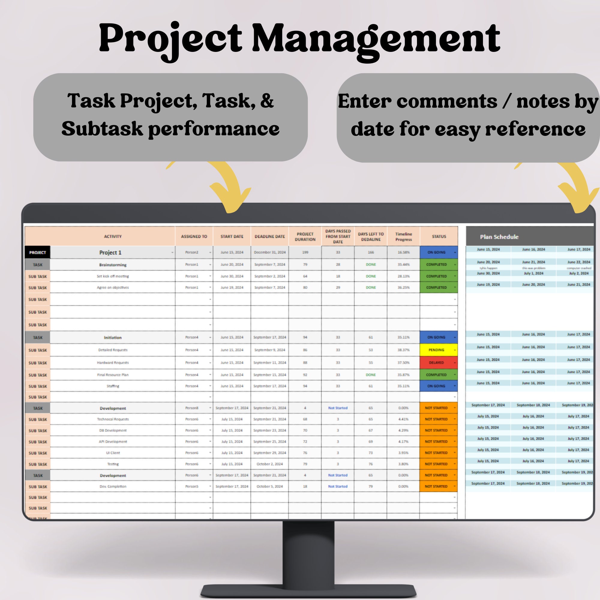 Project Management Template With Kanban Board Project Planner Project ...