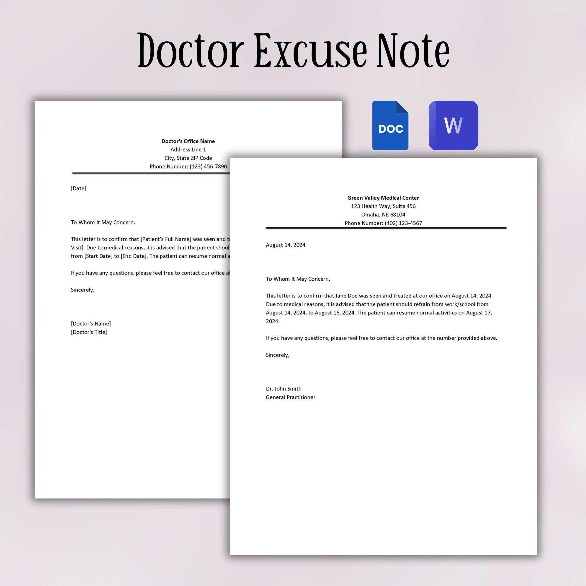 Editable Doctor Excuse Note Template | Printable Doctor's Note | Doctor ...