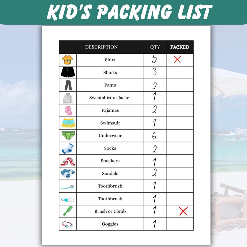 Printable Kid's Packing List | Packing List for Children | Vacation ...