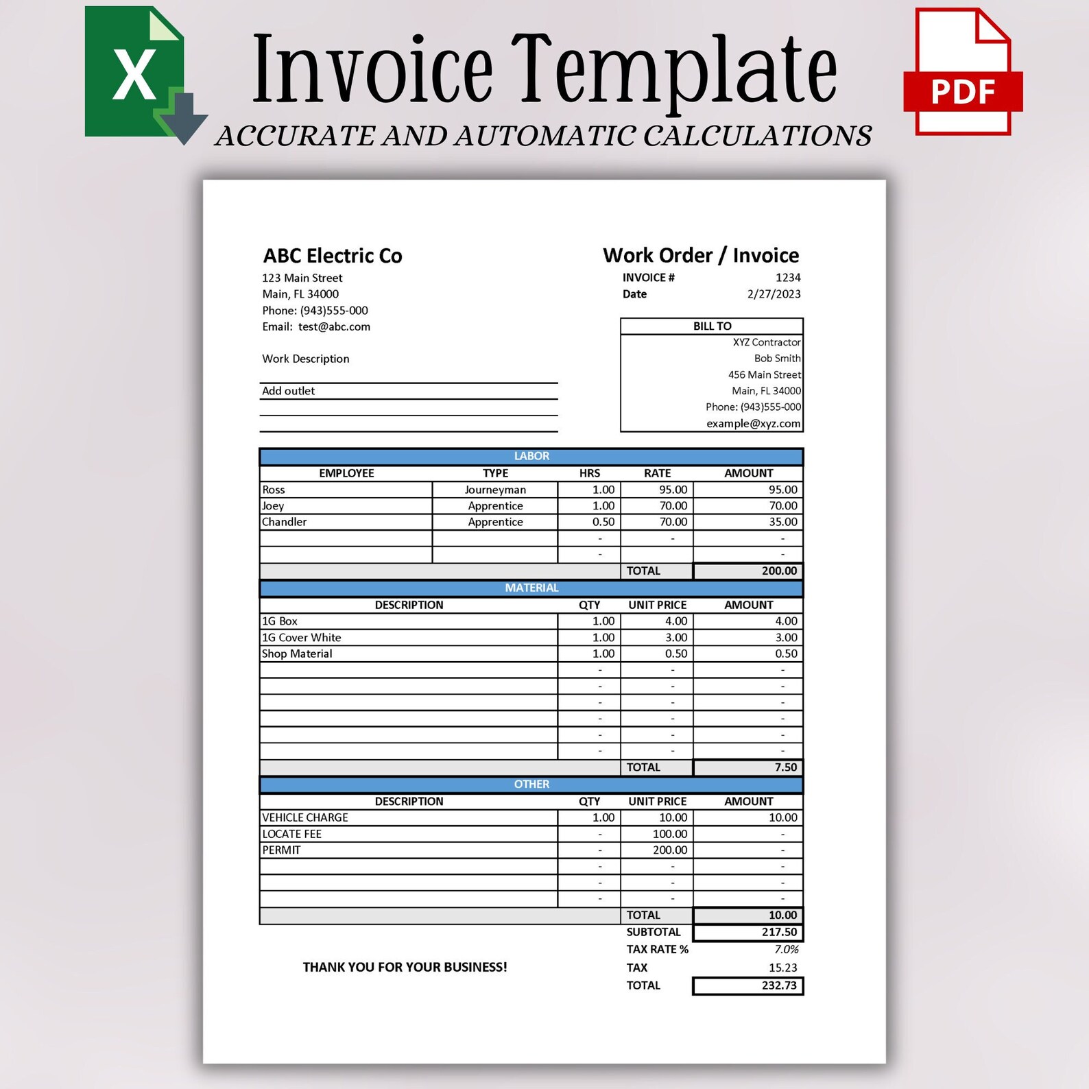 Editable Contractor Invoice Template | Construction Invoice ...