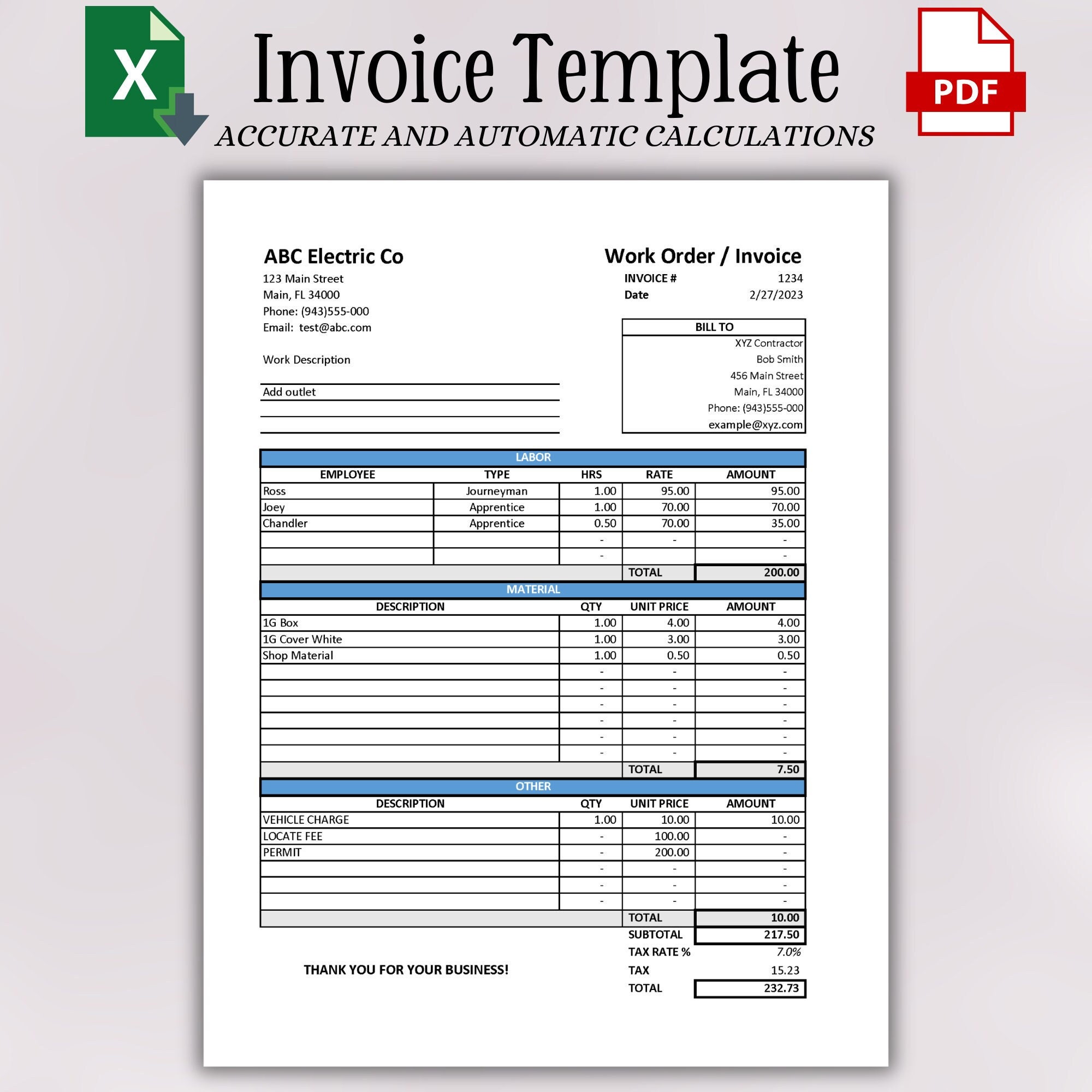 Editable Contractor Invoice Template | Construction Invoice ...
