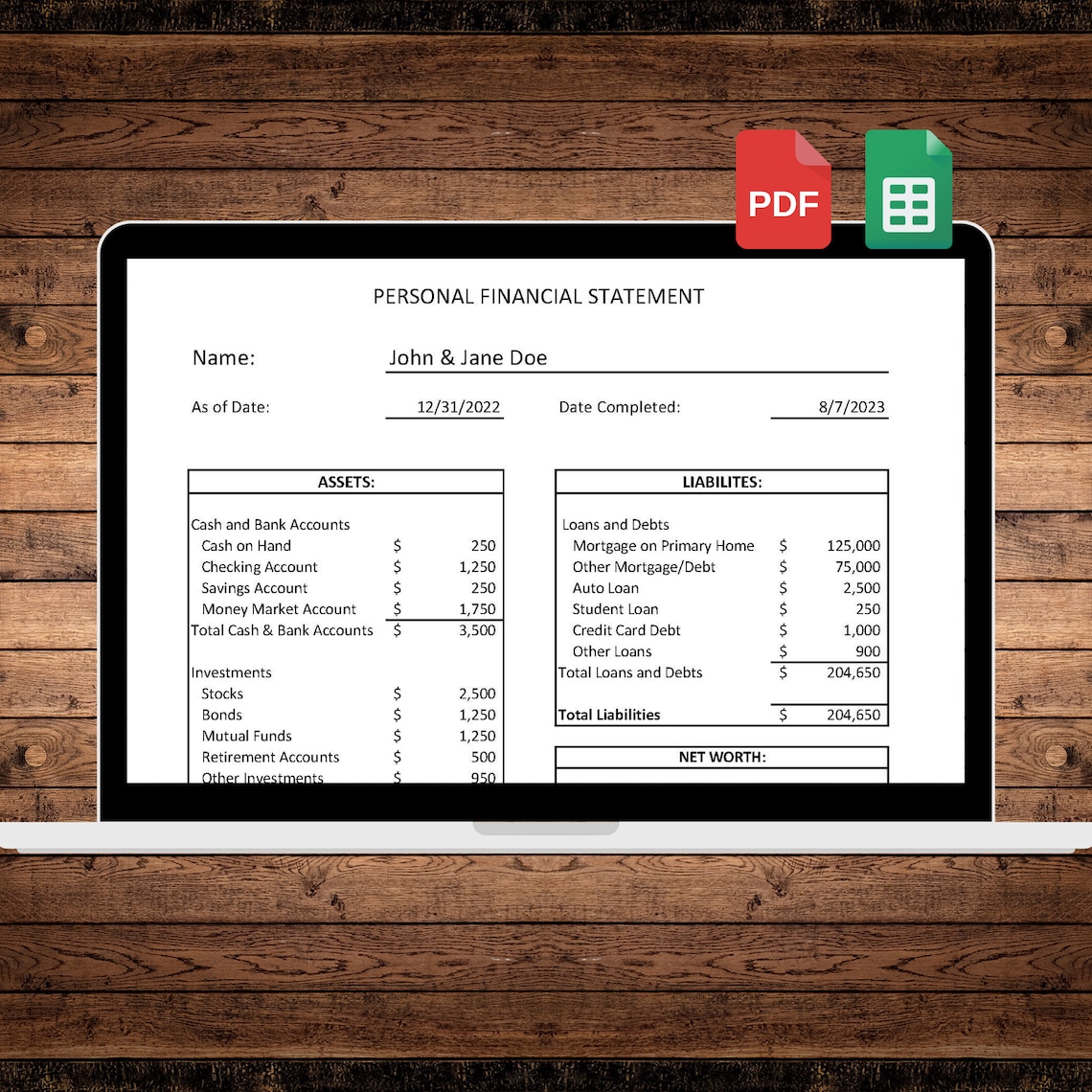 Editable Personal Financial Statement Google Sheets Template Printable ...