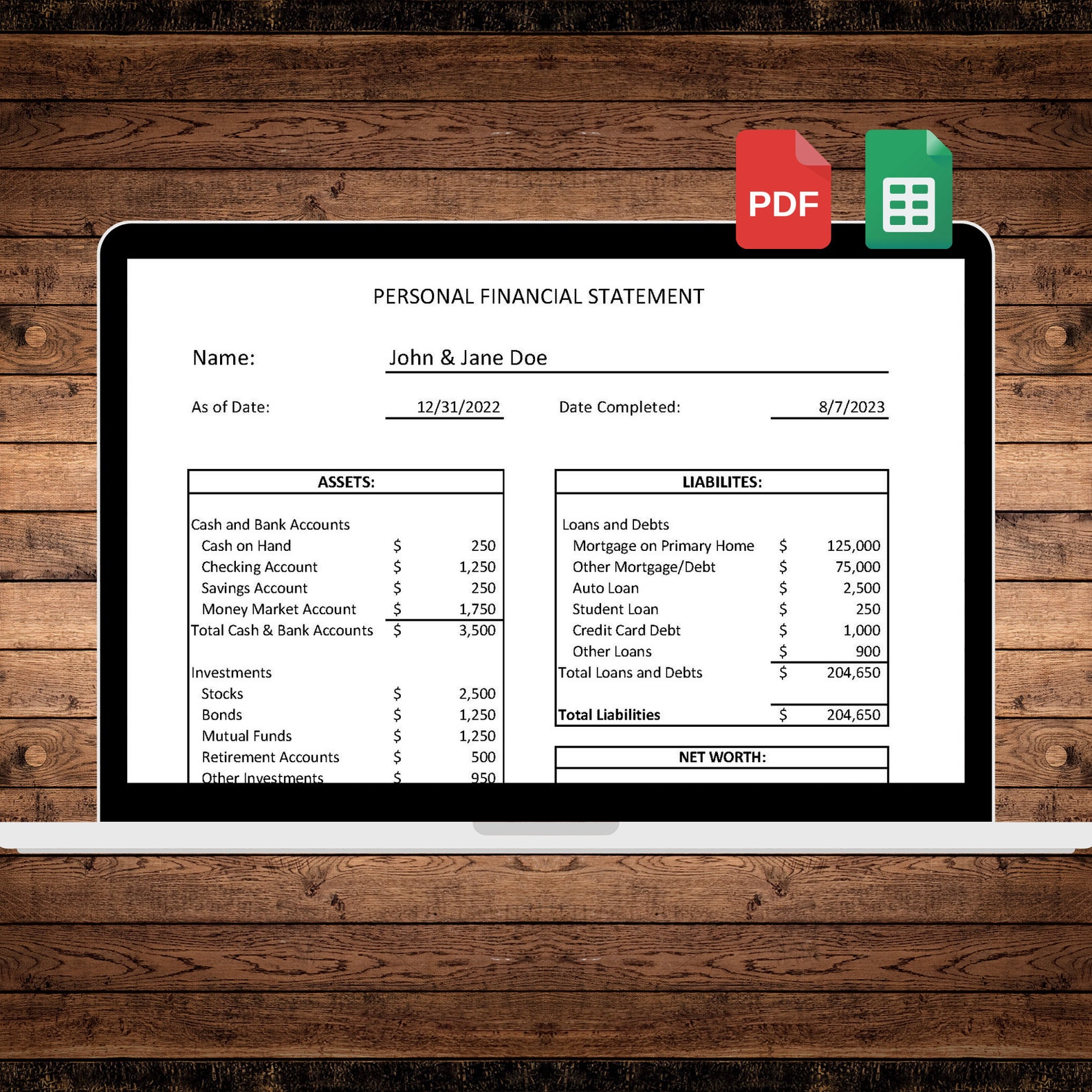 Editable Personal Financial Statement Google Sheets Template ...