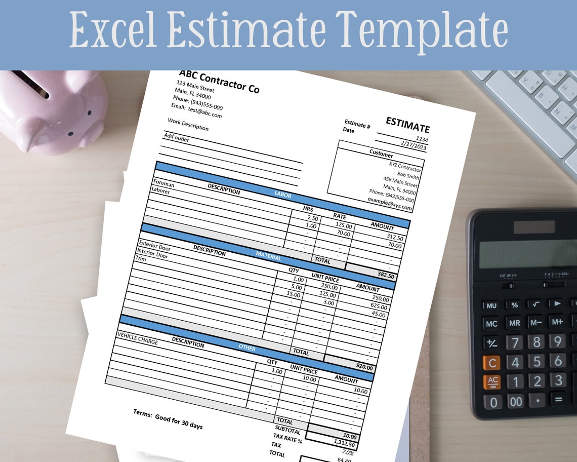 Contractor Estimate Template General Contractor Construction Estimate ...