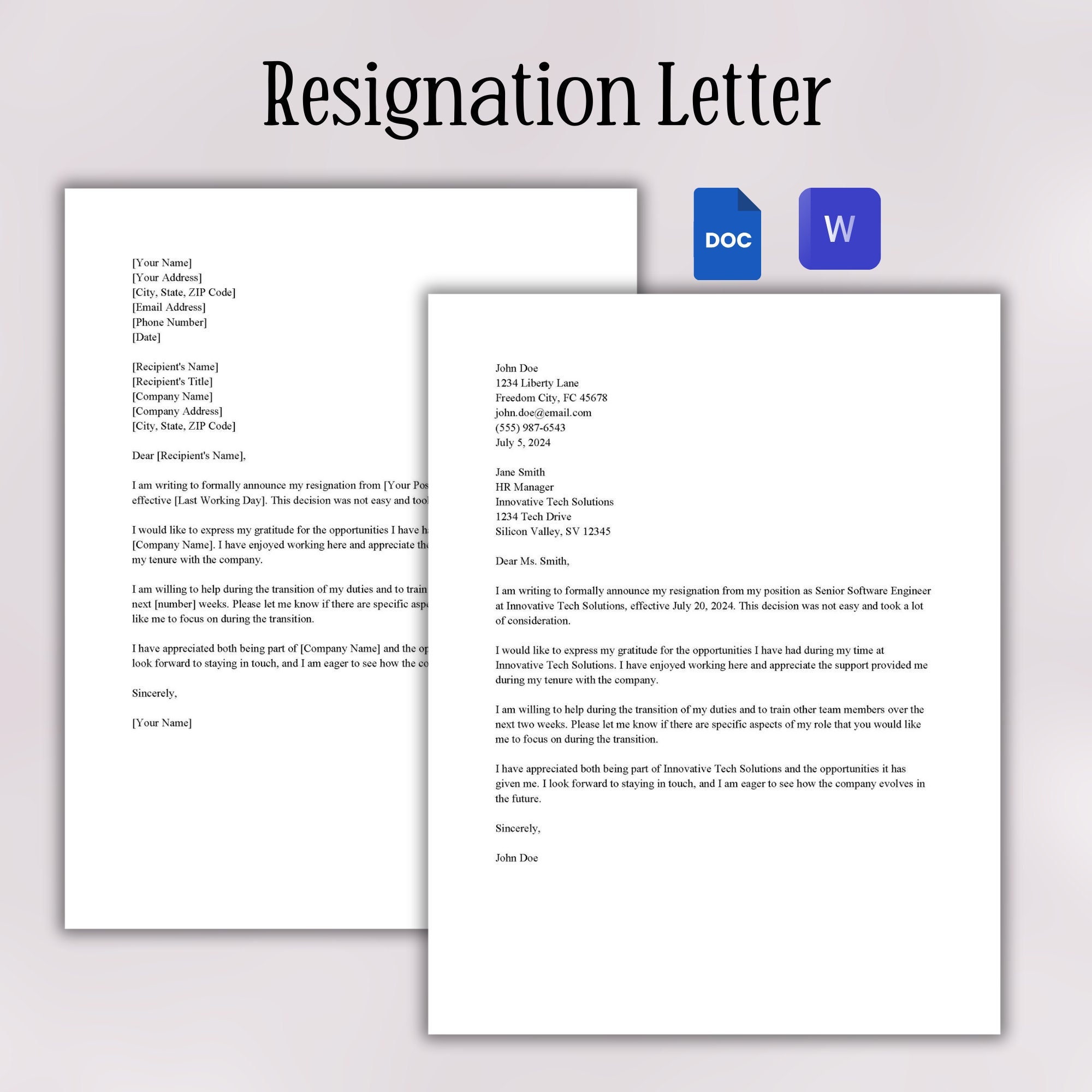 Job Resignation Letter Template With Resignation Example Notice Letter ...