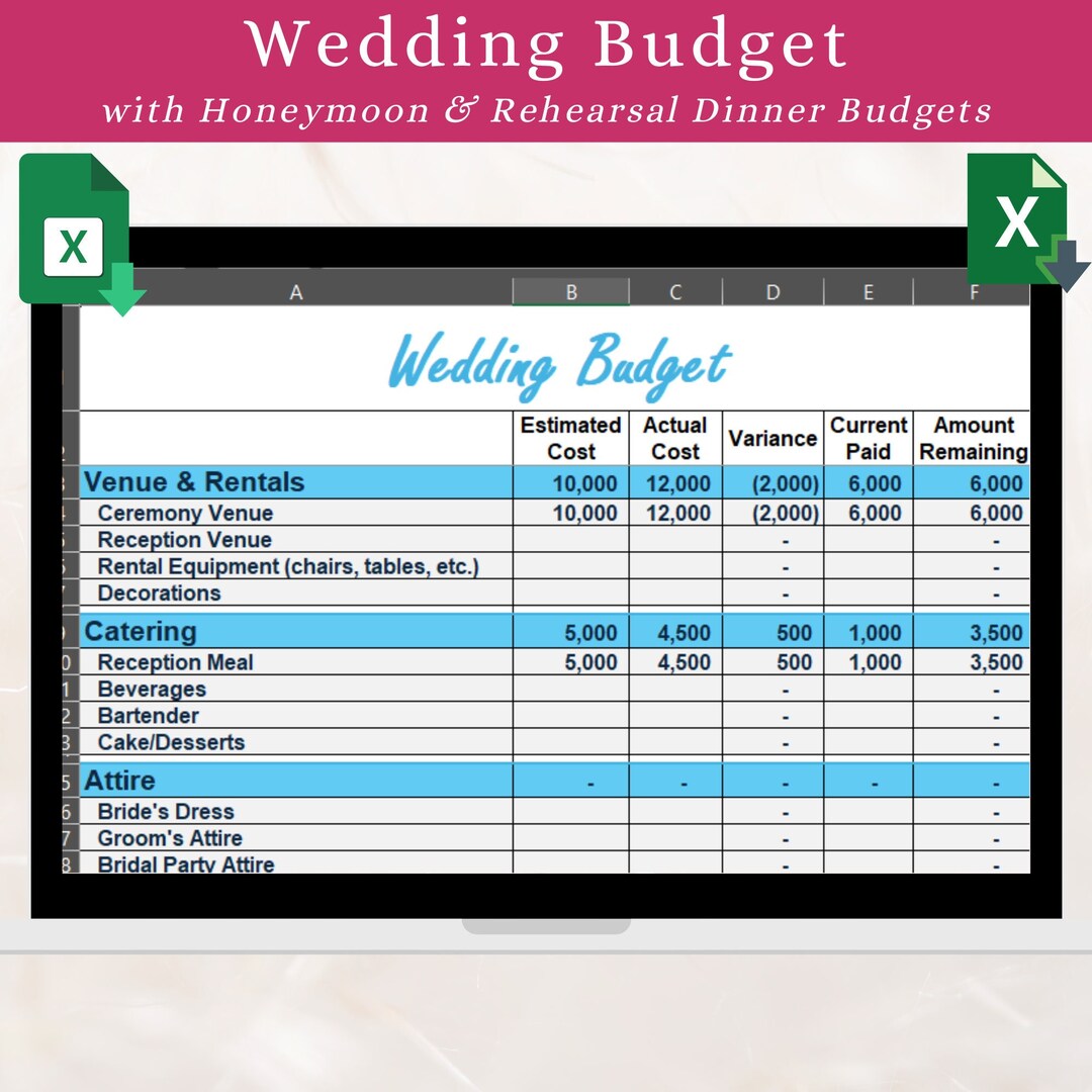 Wedding Budget Wedding Spreadsheet Wedding Planner Wedding Organizer ...