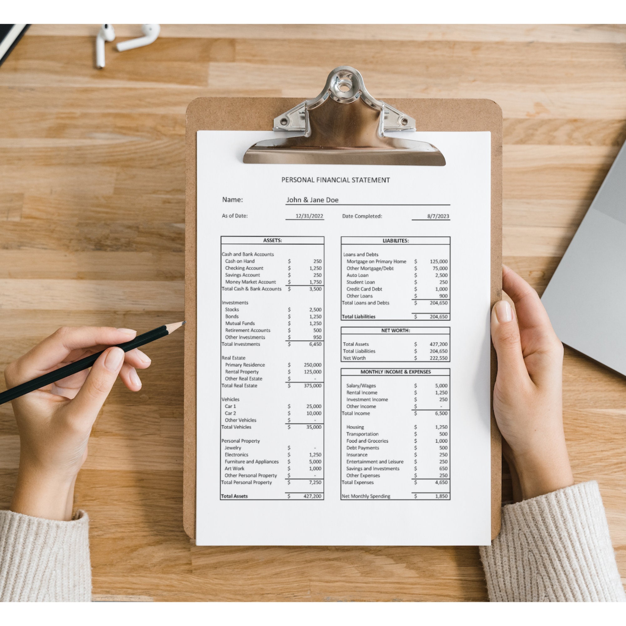 Editable Personal Balance Sheet Google Sheets Template | Printable ...
