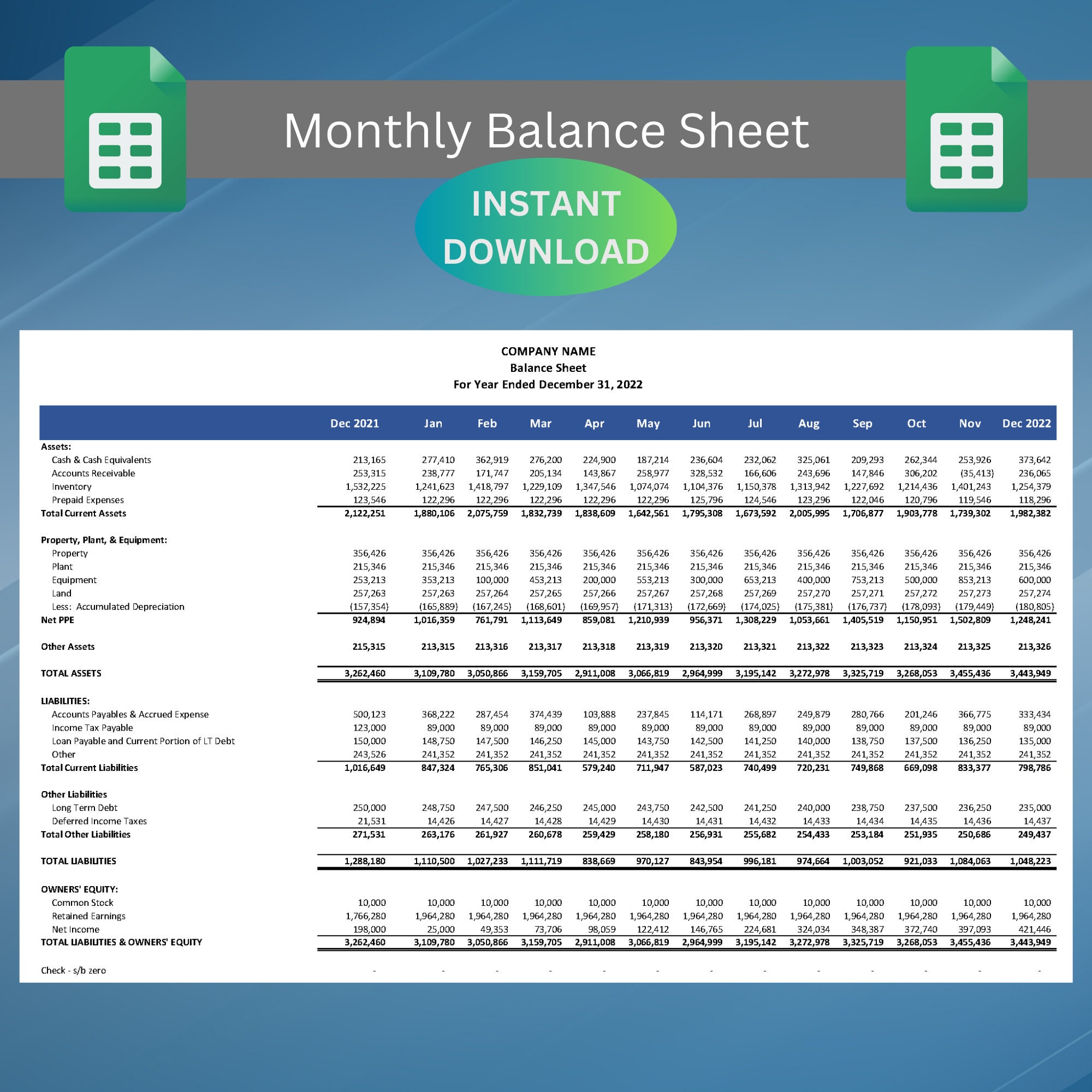 Monthly Balance Sheet Balance Sheet Template Balance Sheet Google Sheet ...