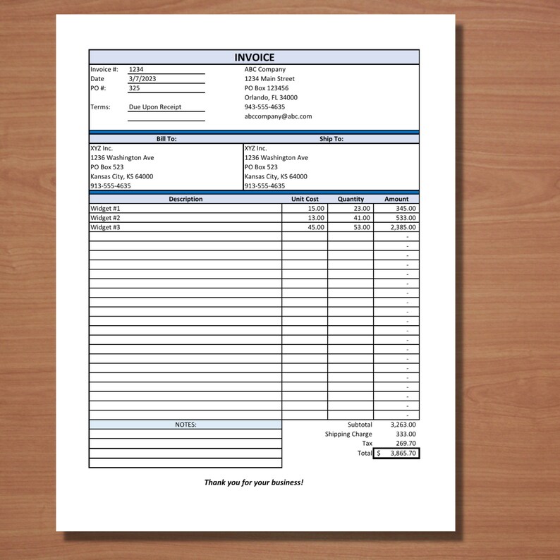 Editable Invoice Template in Excel Spreadsheet Small Business Invoice ...