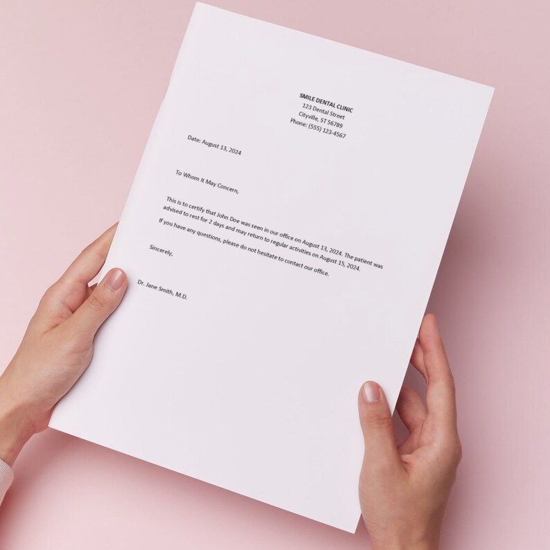 Editable Dentist Excuse Note | Orthodontic Medical Excuse Note Template ...