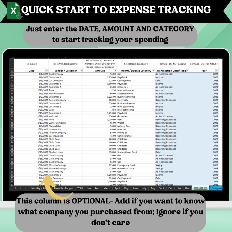 Income and Expense Tracker | Excel Personal Finance Spreadsheet | Income and Expense Spreadsheet ...