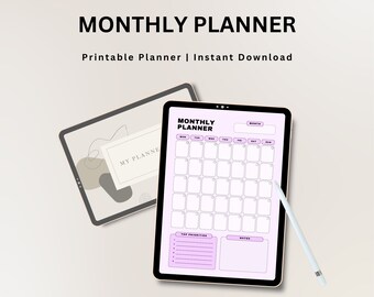 Printable Monthly Planner, Month at a Glance, Monthly Agenda ...