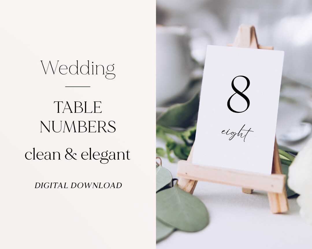 Wedding Table Number, Printable Table Numbers, Minimalist Modern Guest ...