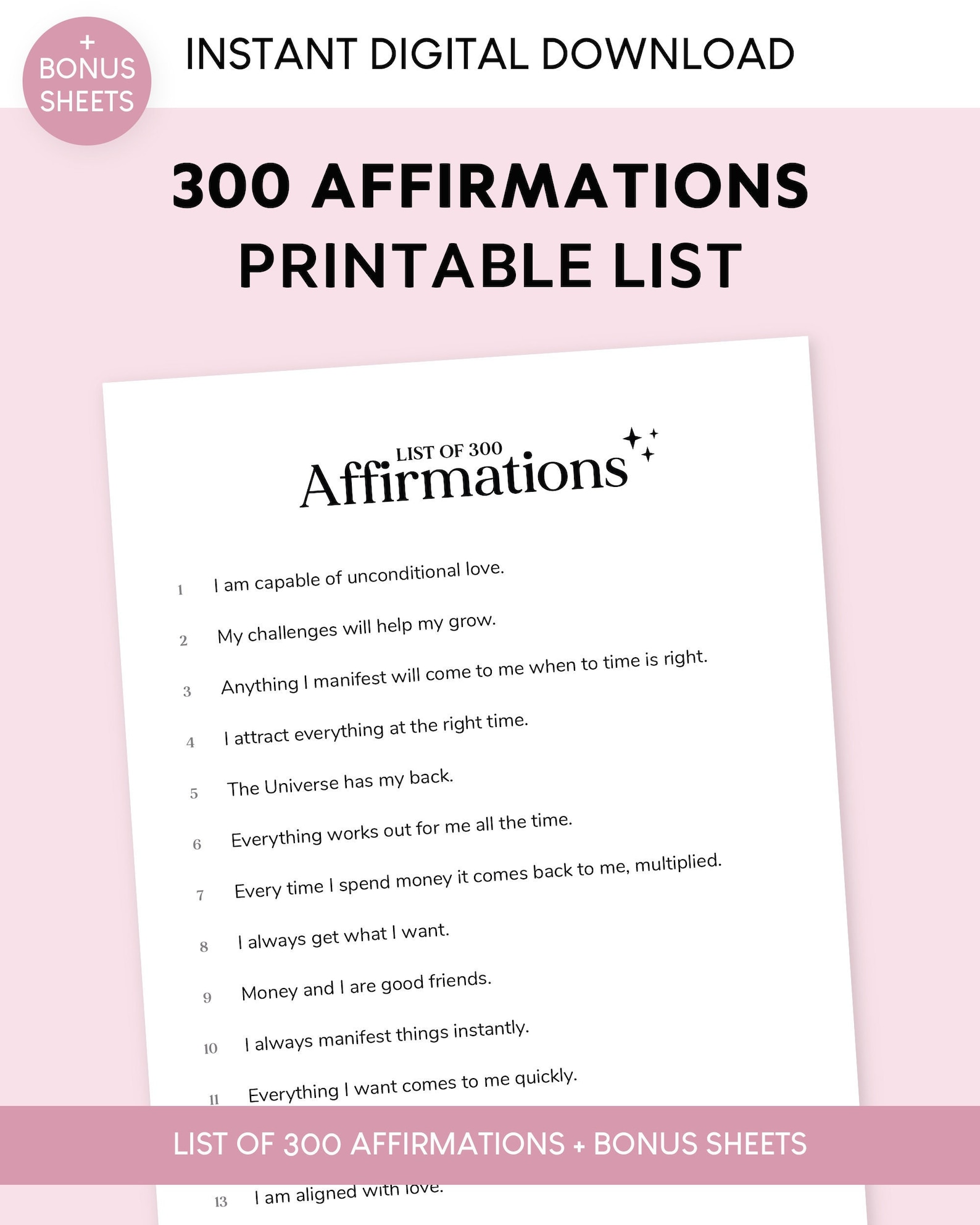 300 Positive Affirmations List, VALENTINES DAY Gift, Manifestation ...