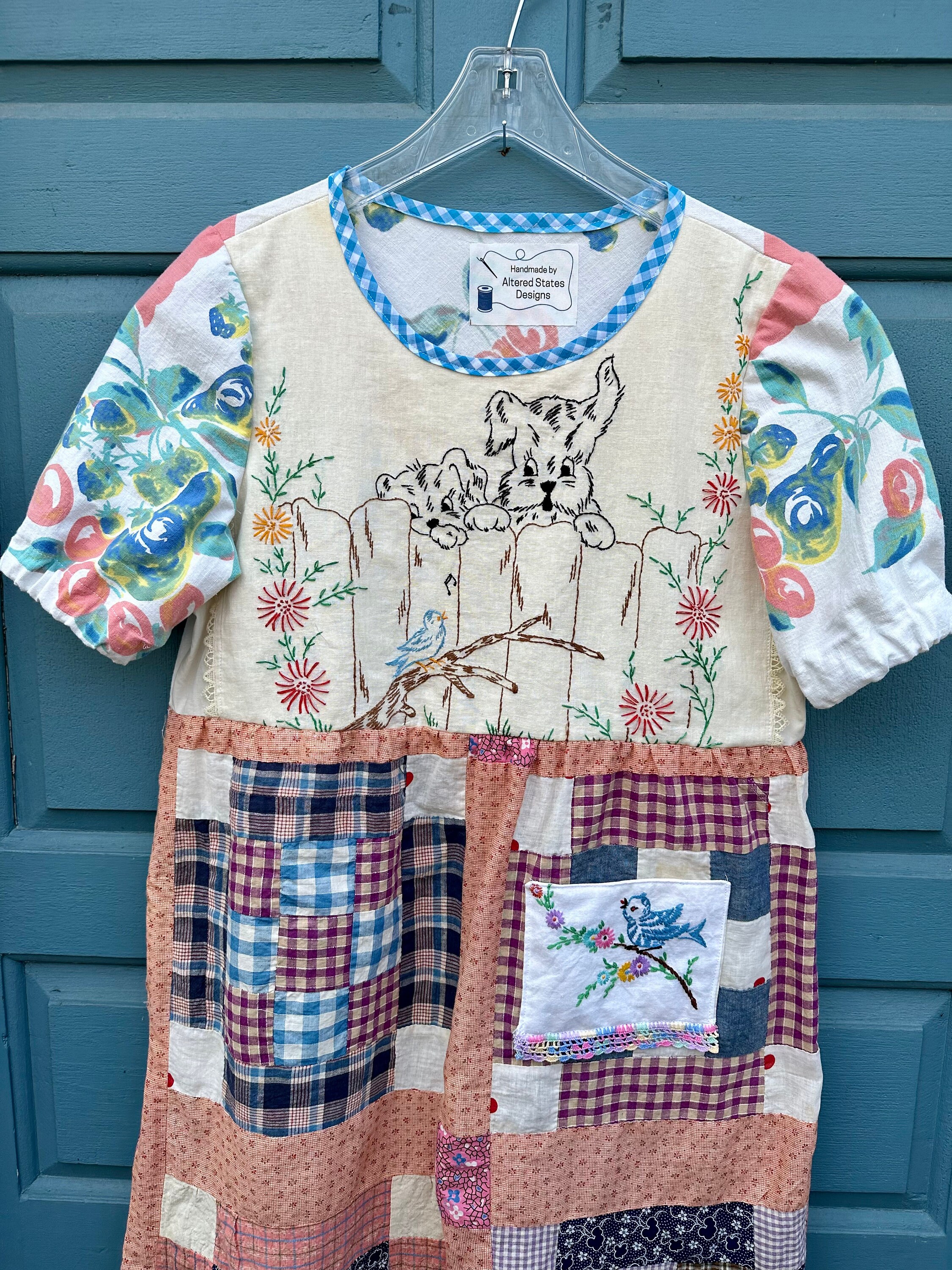 Handmade One of a Kind Vintage Quilt Dress, Fits up to 40 Bust - Etsy