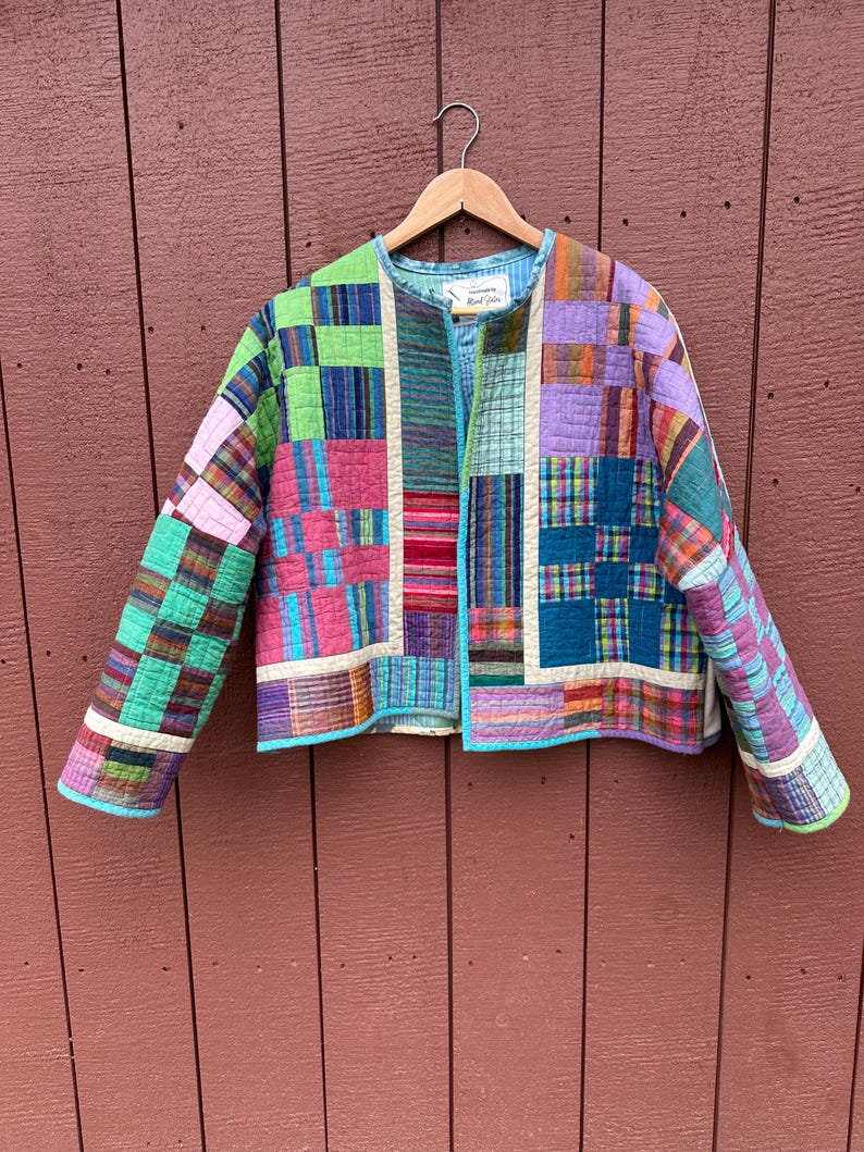 Upcycled Quilt Jacket, Vintage Bunny Applique, Embroidered Flowers ...