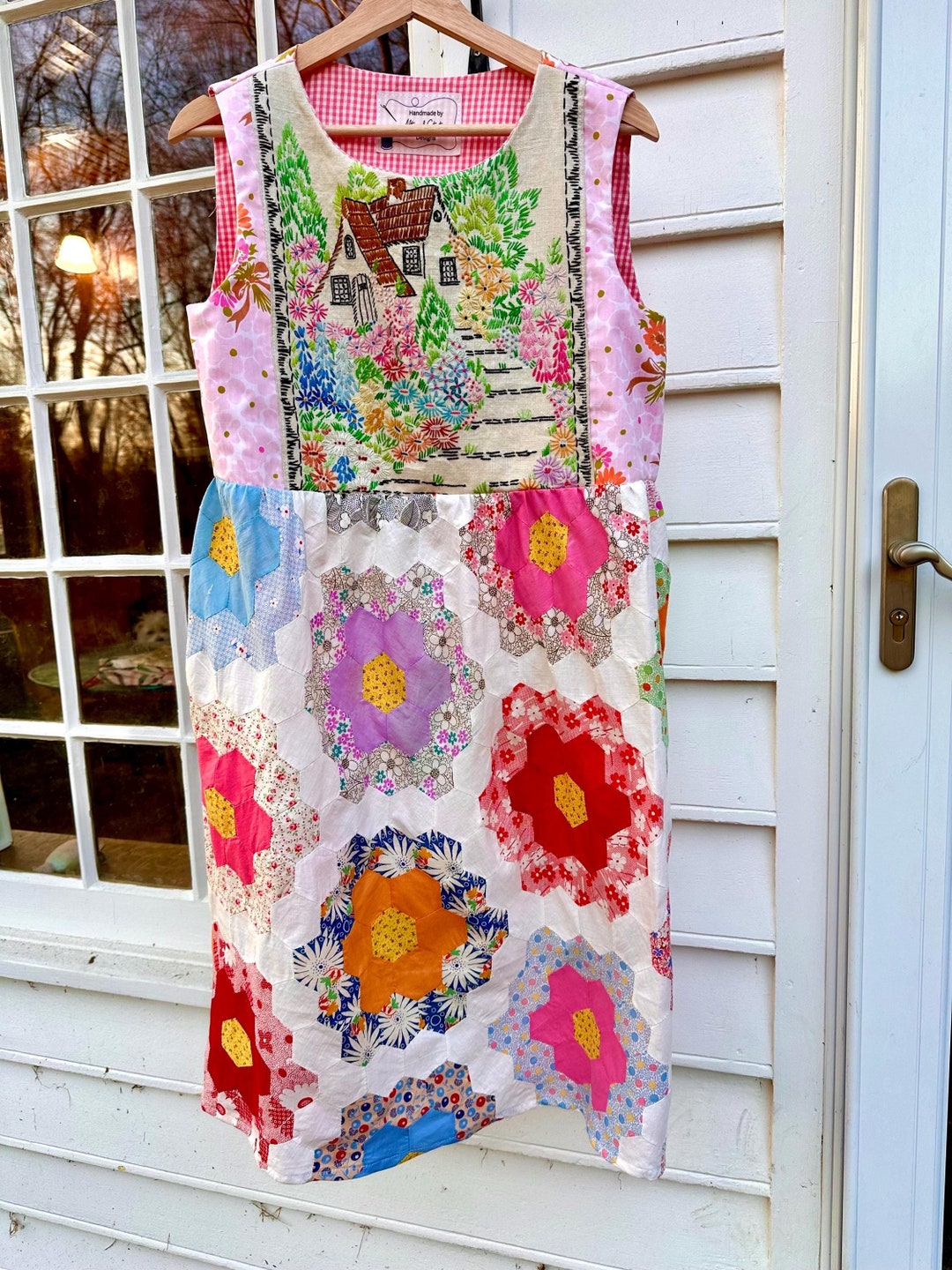 One-of-a-kind Quilt Dress Jumper Garden Flowers Handmade From Vintage ...