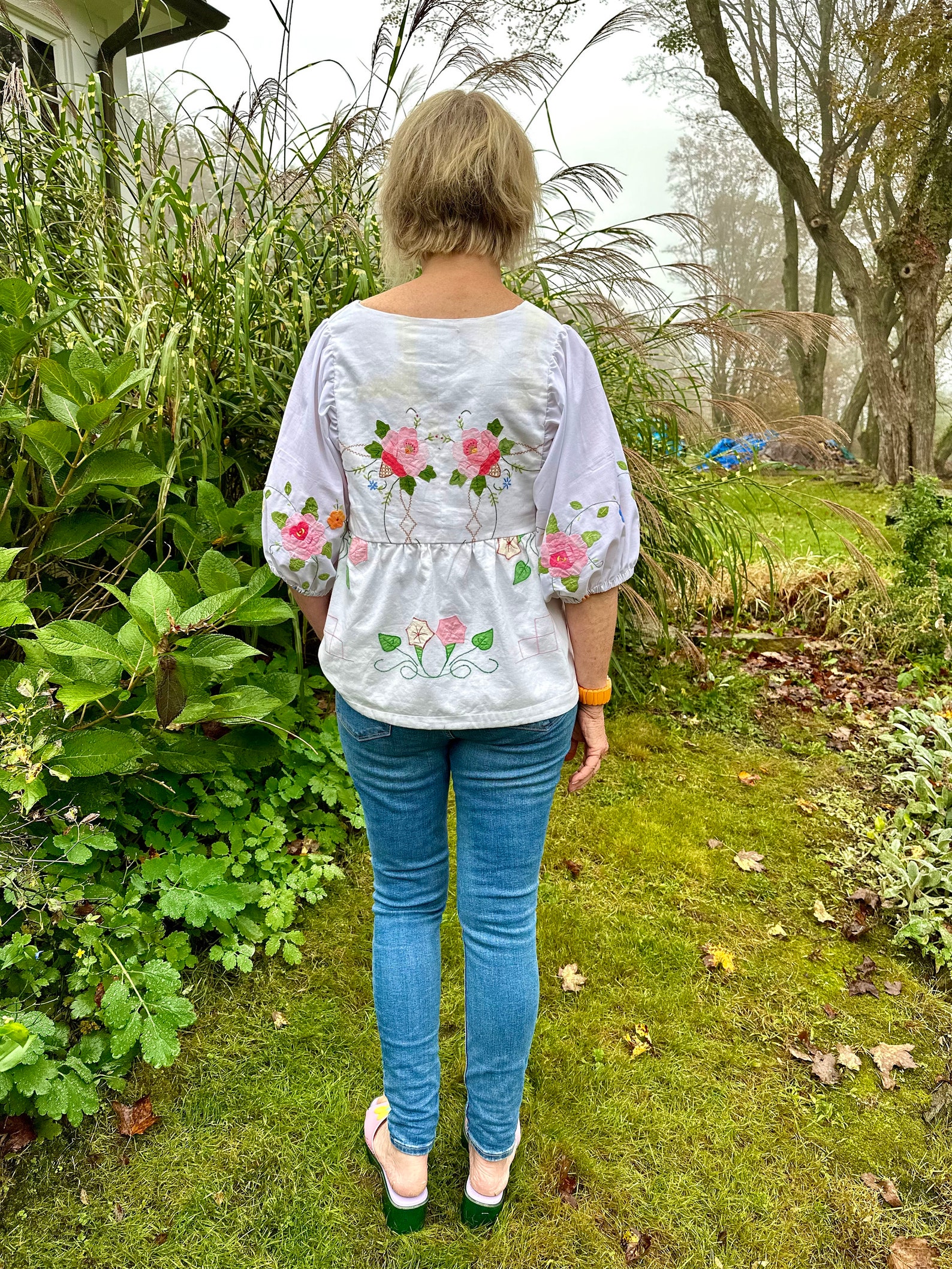 Handmade Woman's Top pink Roses Upcycled Vintage Materials, Fits up to ...