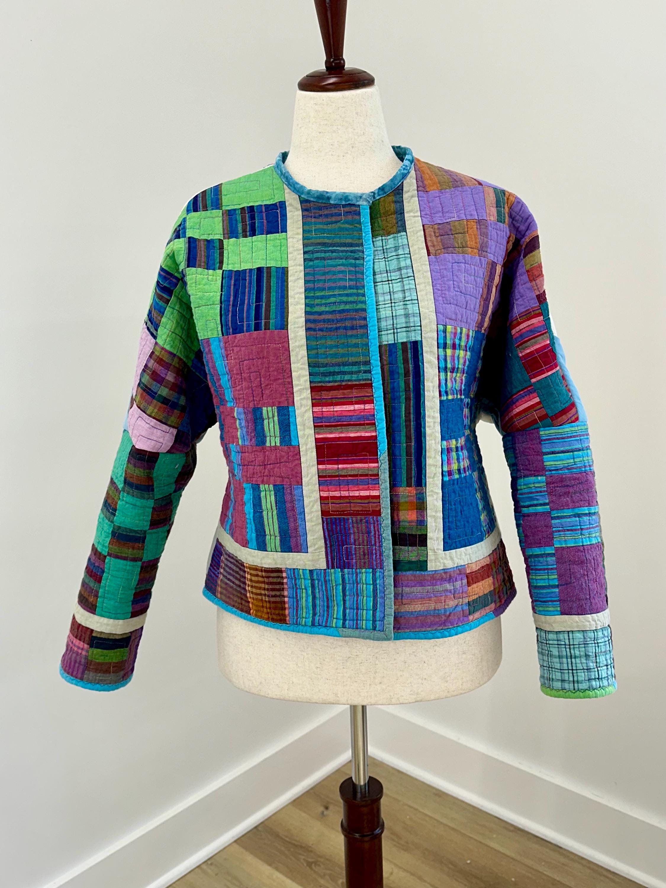Upcycled Quilt Jacket, Vintage Bunny Applique, Embroidered Flowers ...