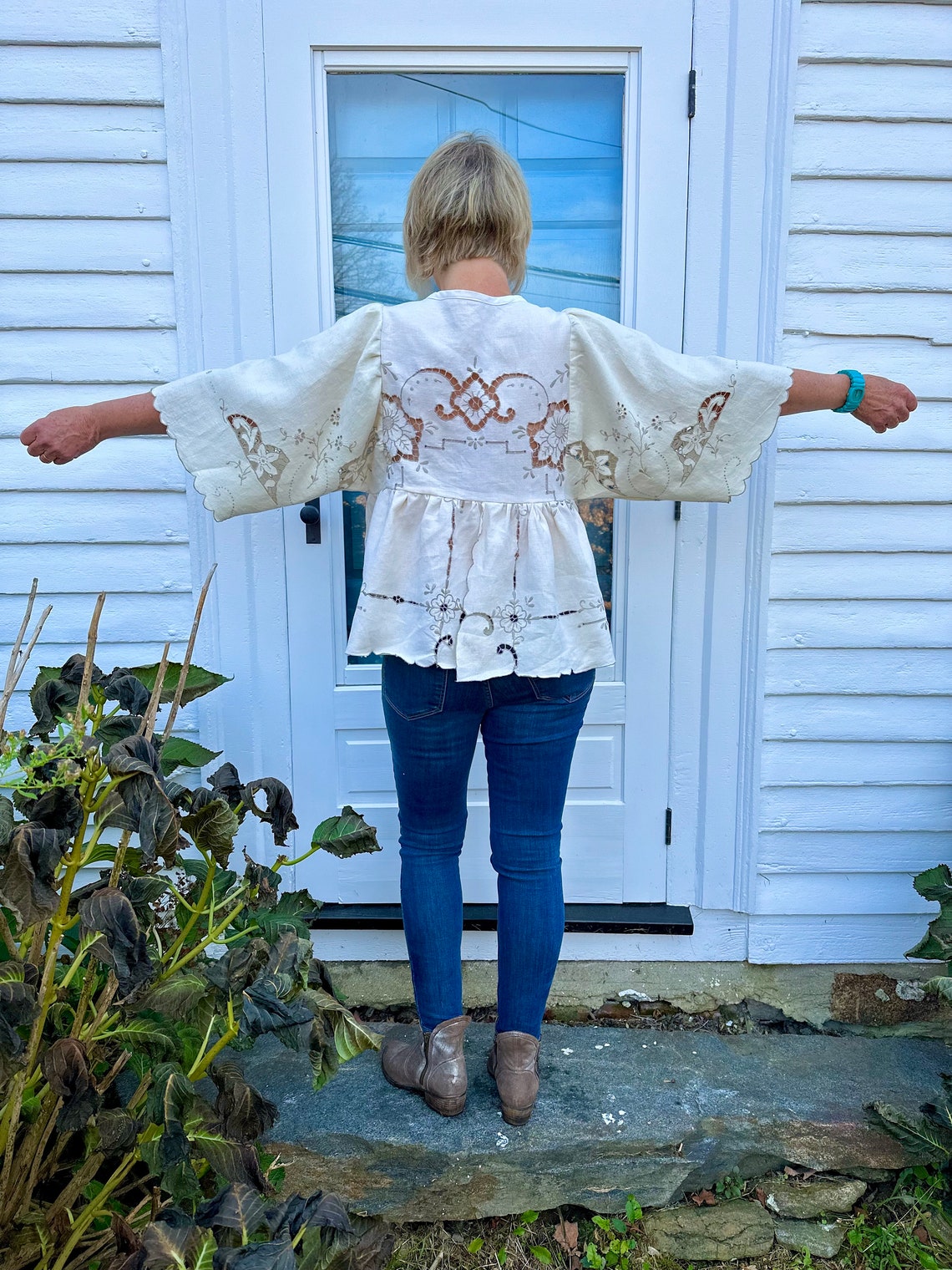 Handmade Woman's Top cut Flowers Upcycled Vintage Materials, Size M/L ...