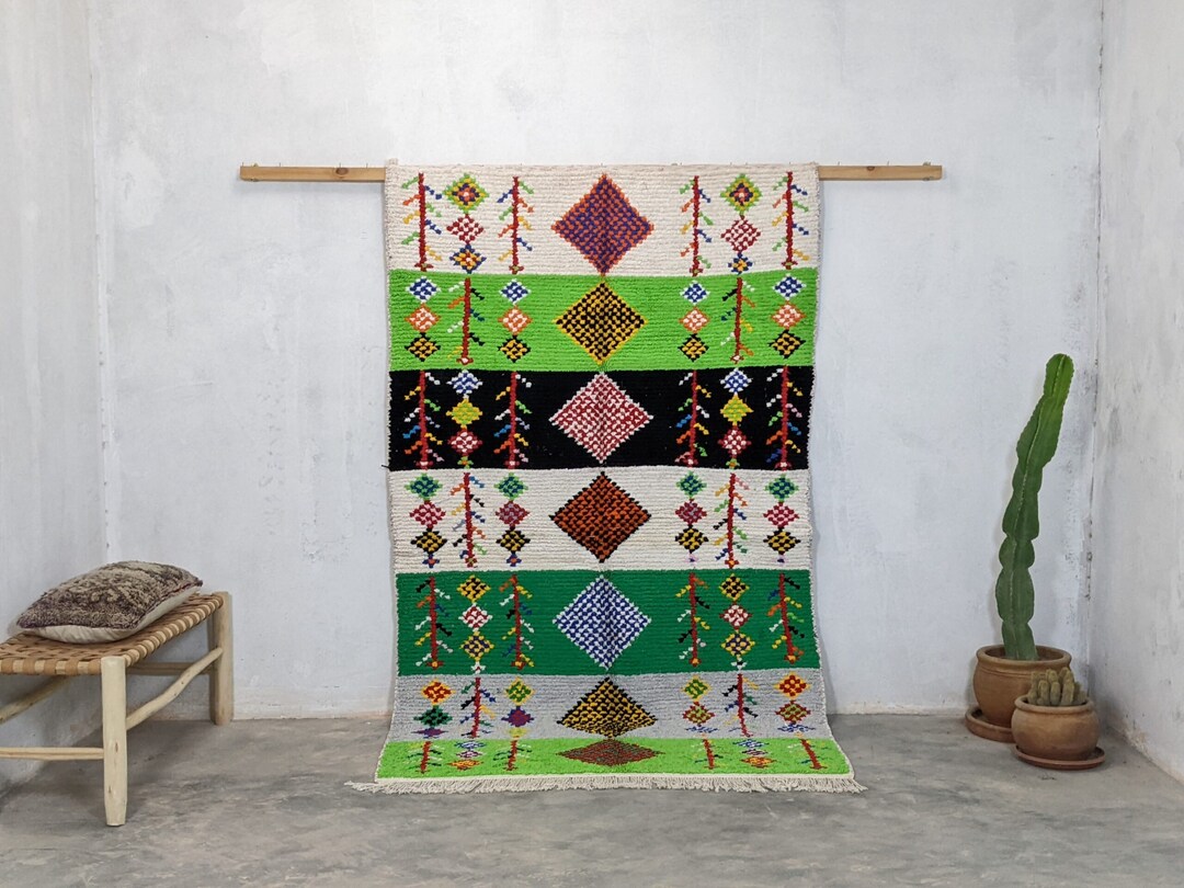 Berber Colorful Rug Green and White Area Rug Home Office - Etsy