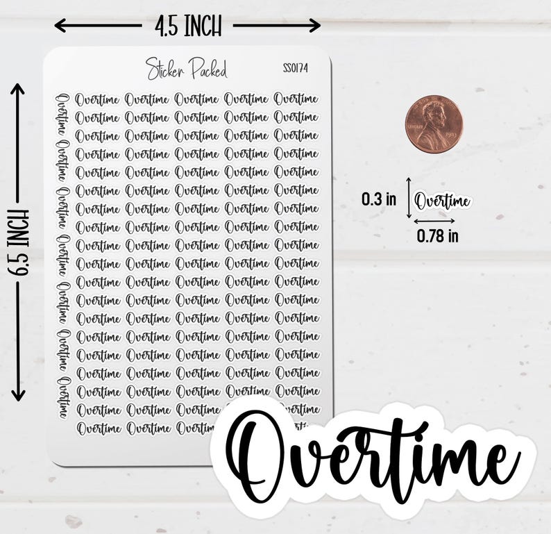 Overtime Planner Sticker Overtime Script Sticker Overtime Word Sticker ...