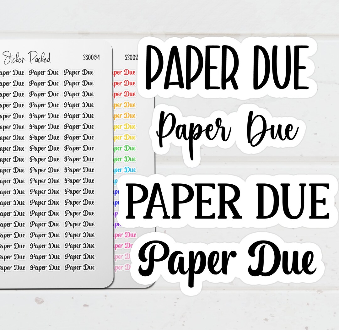 Paper Due Planner Sticker Paper Due Script Sticker Paper Due Word ...