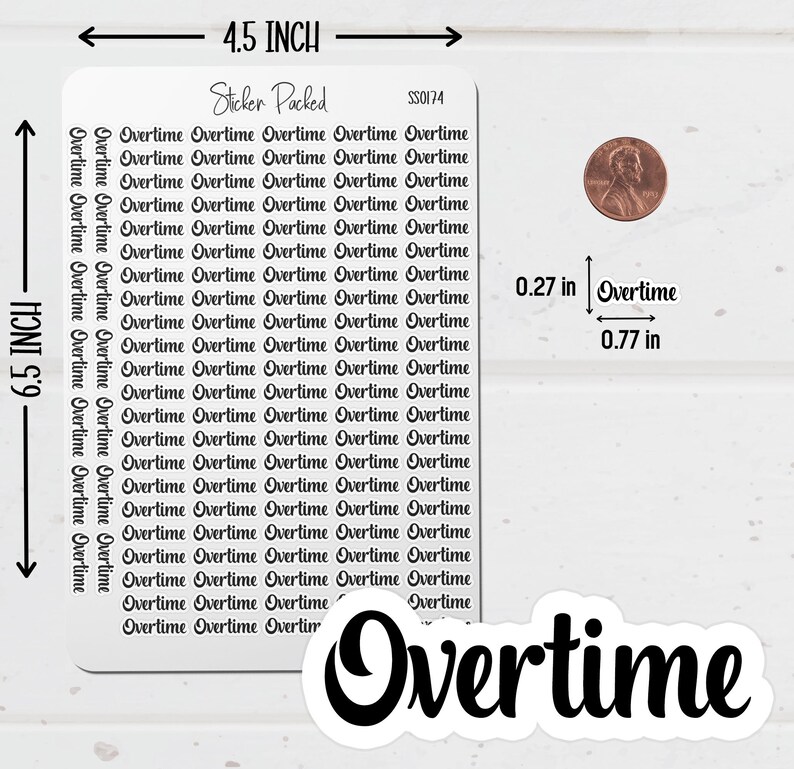 Overtime Planner Sticker Overtime Script Sticker Overtime Word Sticker ...