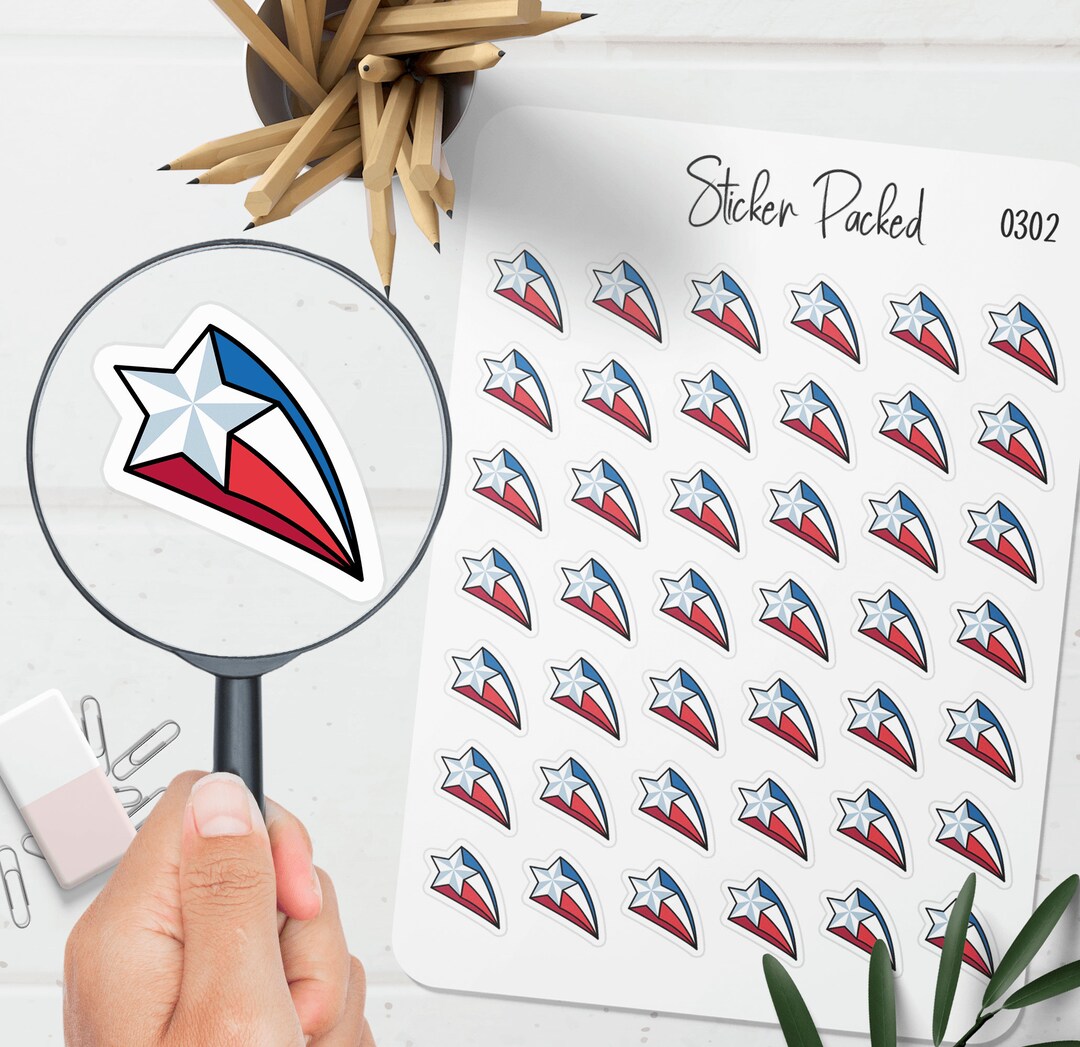Red White and Blue Shooting Star Planner Sticker Red White and - Etsy