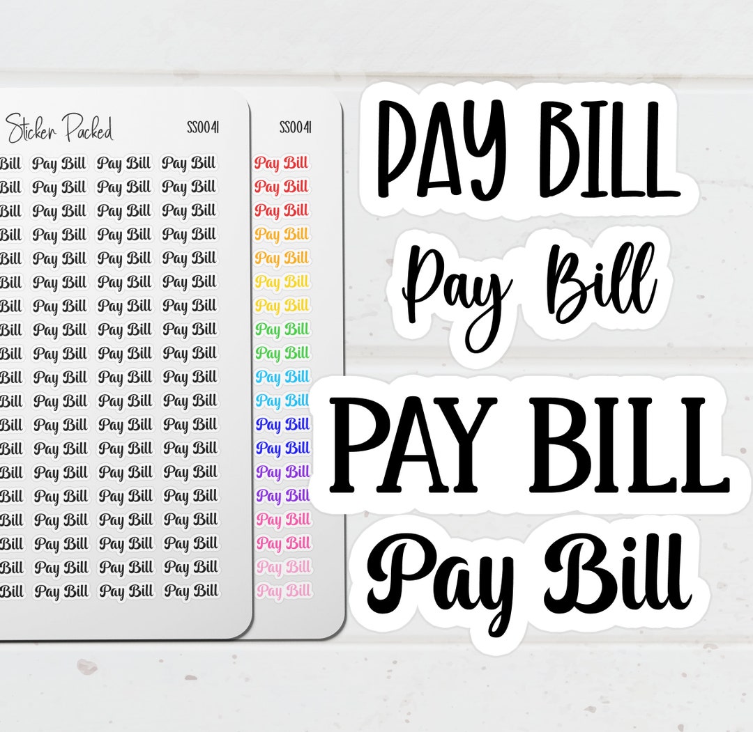 Pay Bill Planner Sticker Pay Bill Script Sticker Pay Bill Word Sticker ...