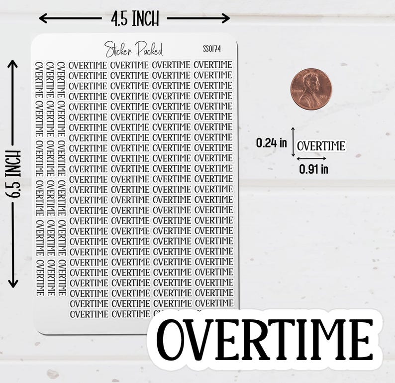 Overtime Planner Sticker Overtime Script Sticker Overtime Word Sticker ...