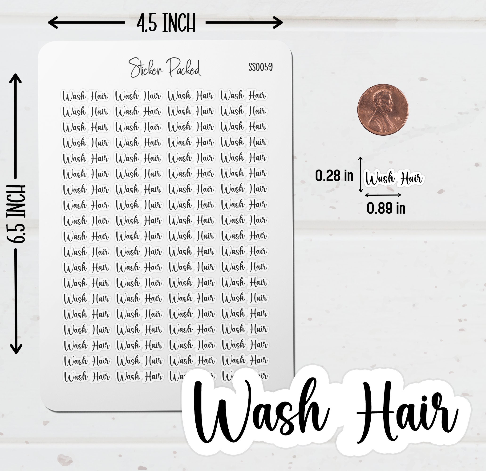 Wash Hair Planner Sticker Wash Hair Script Sticker Wash Hair Word ...