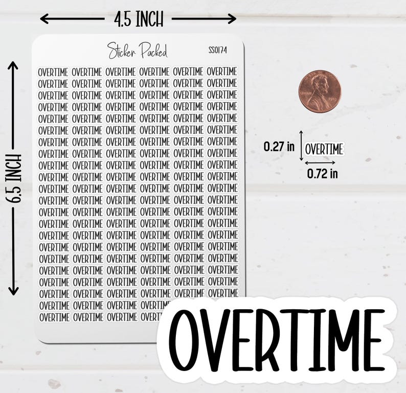 Overtime Planner Sticker Overtime Script Sticker Overtime Word Sticker ...