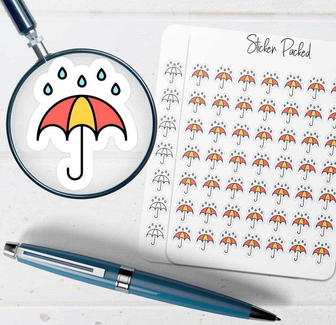 Umbrella With Rain Drops Planner Sticker Umbrella With Rain Drops Icon ...