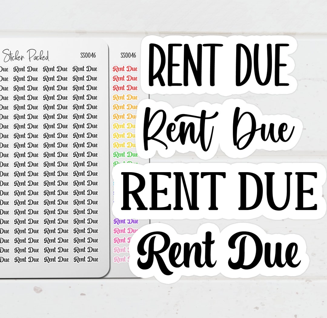 Rent Due Planner Sticker Rent Due Script Sticker Rent Due Word Sticker ...