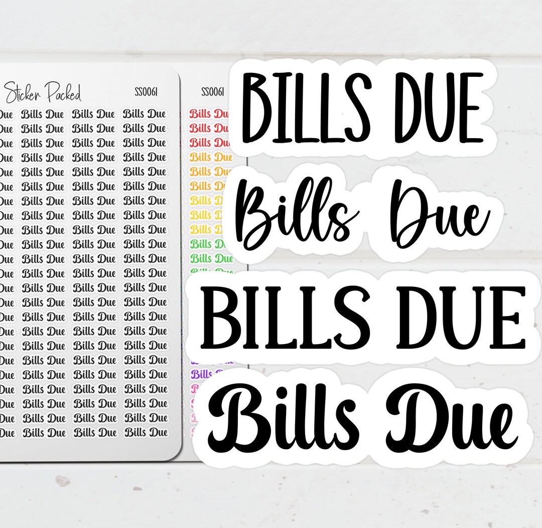 Bills Due Planner Sticker Bills Due Script Sticker Bills Due Word ...