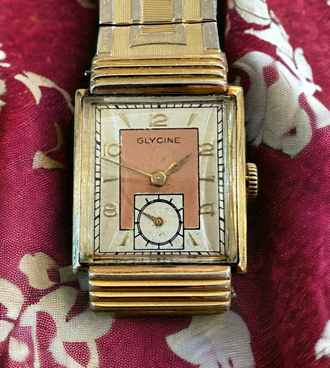 Rare ‘40s Rectangular-faced Salmon Dial Glycine Watch, Runs Beautifully ...