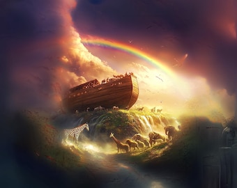 Noah's Ark Oil Painting Noah Rainbow Painting Ark Noah Bible Story Art Biblical Art Bible ...